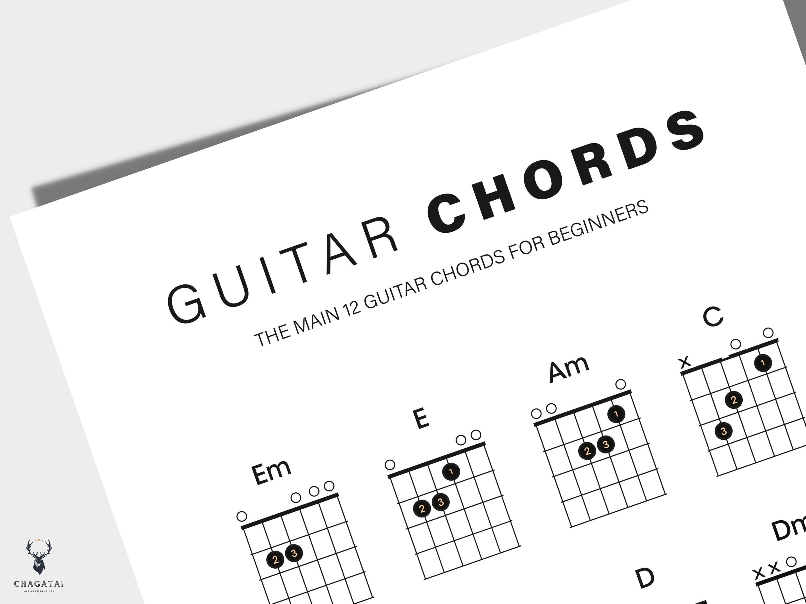 Guitar Chords Print Beginner 12 Guitar Chords for Music Guitar - Etsy