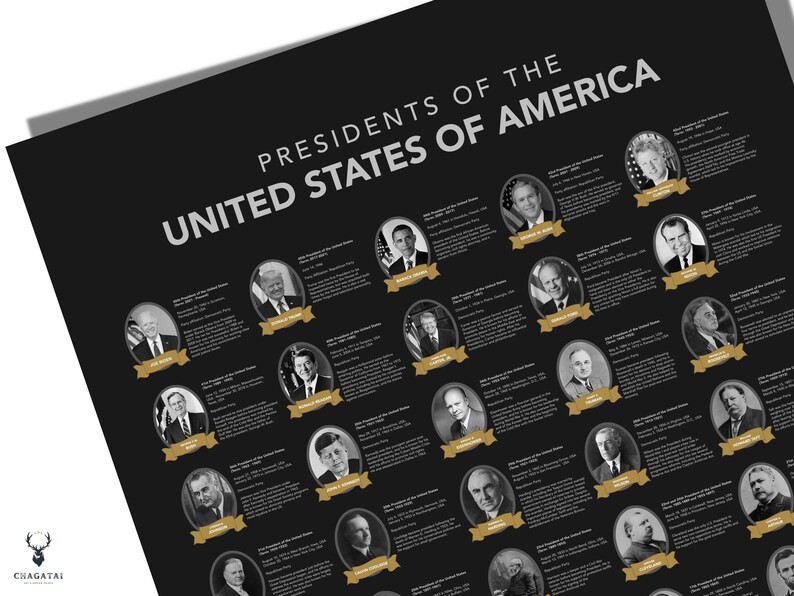 US Presidents Poster America Presidents Print Wall Decor 46 U.S ...