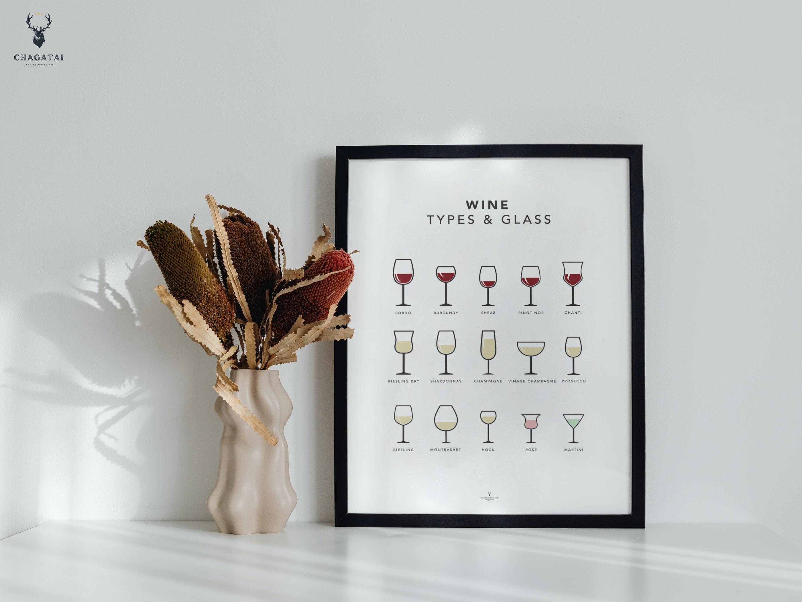 Wine Guide Poster Print Types of Wine & Glasses Print Kitchen Wall Art ...