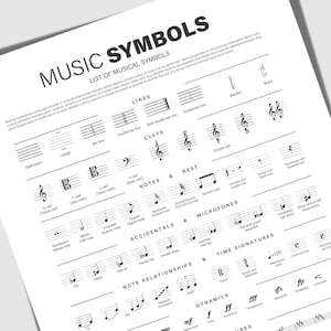Music Symbols Print Music Terms Cheat Sheet Music Notes Chart Poster ...