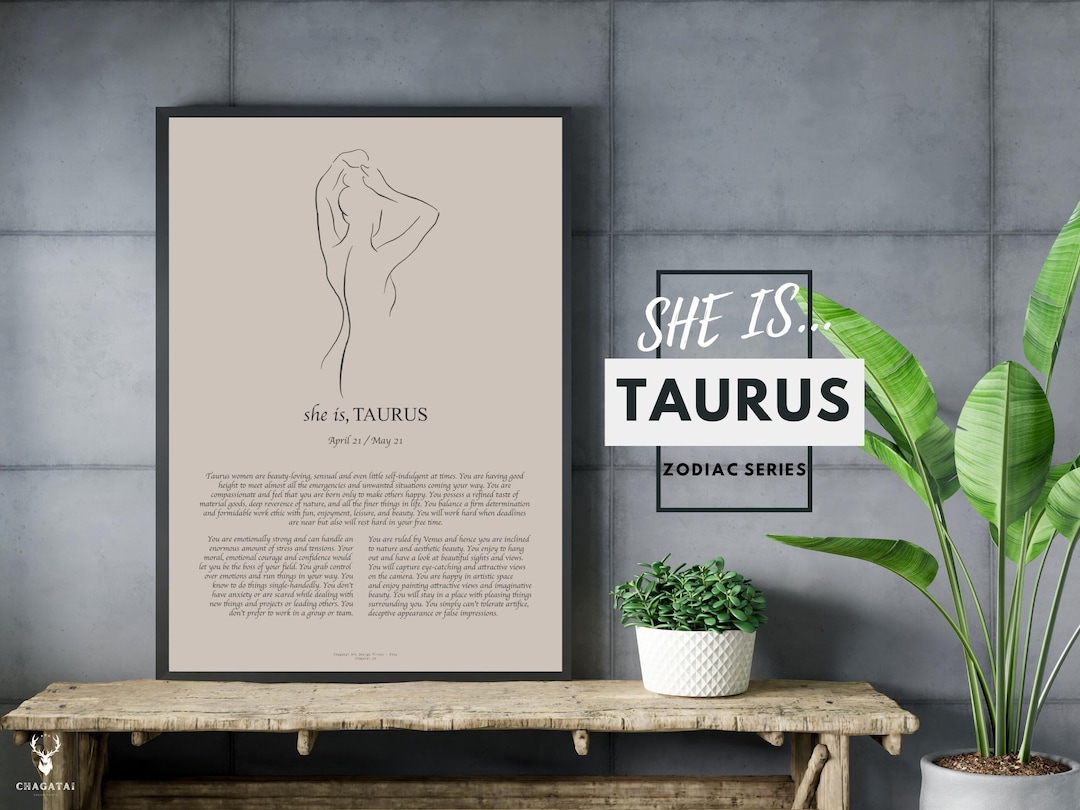 She is Taurus Poster Sternzeichen Print Boho Stier Wohnkultur Boho druckbare Stier Frau Line Art ...