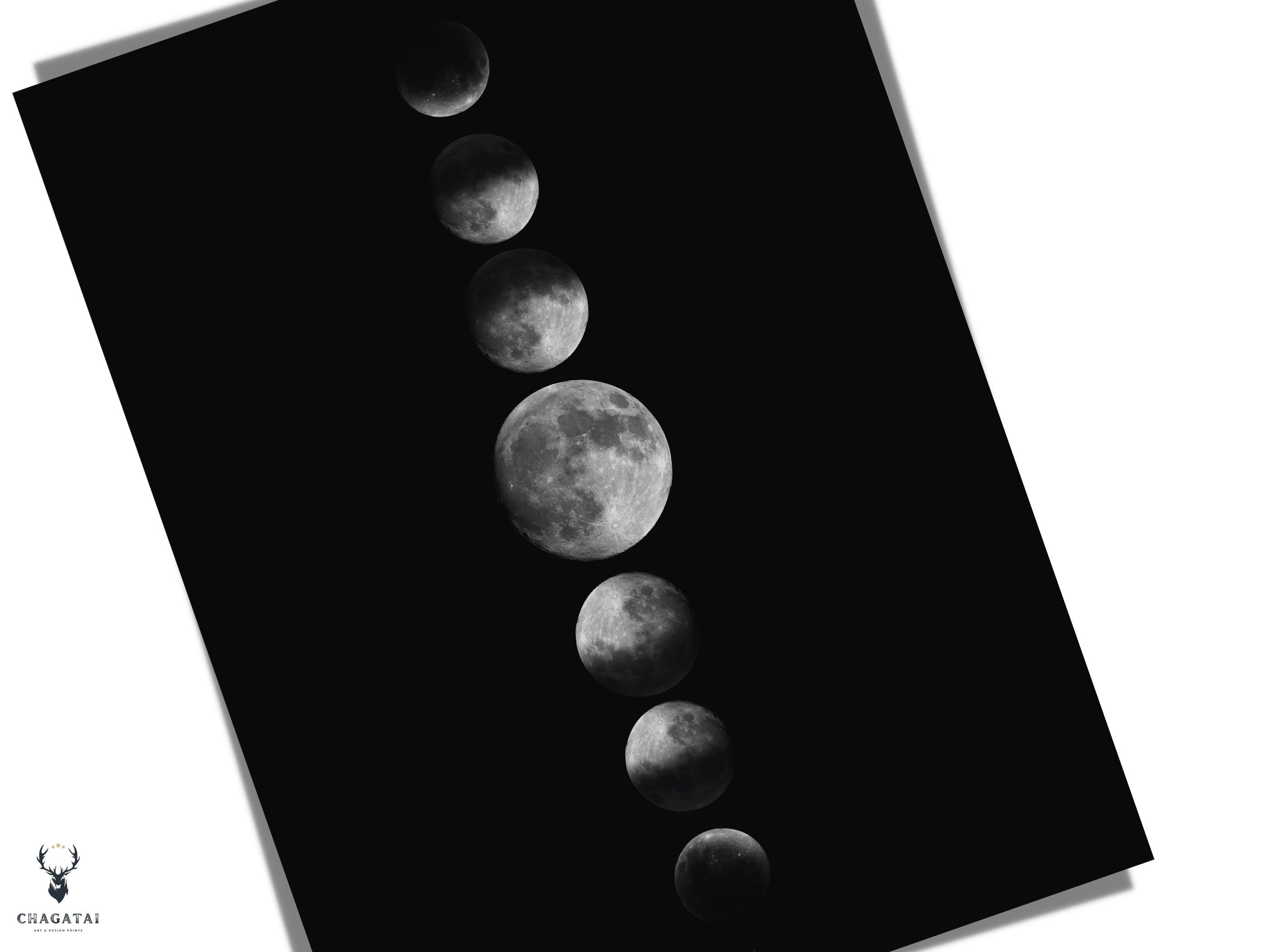 Phases of the Moon Poster Moon Phases Astronomy Poster Moon Home Decor ...