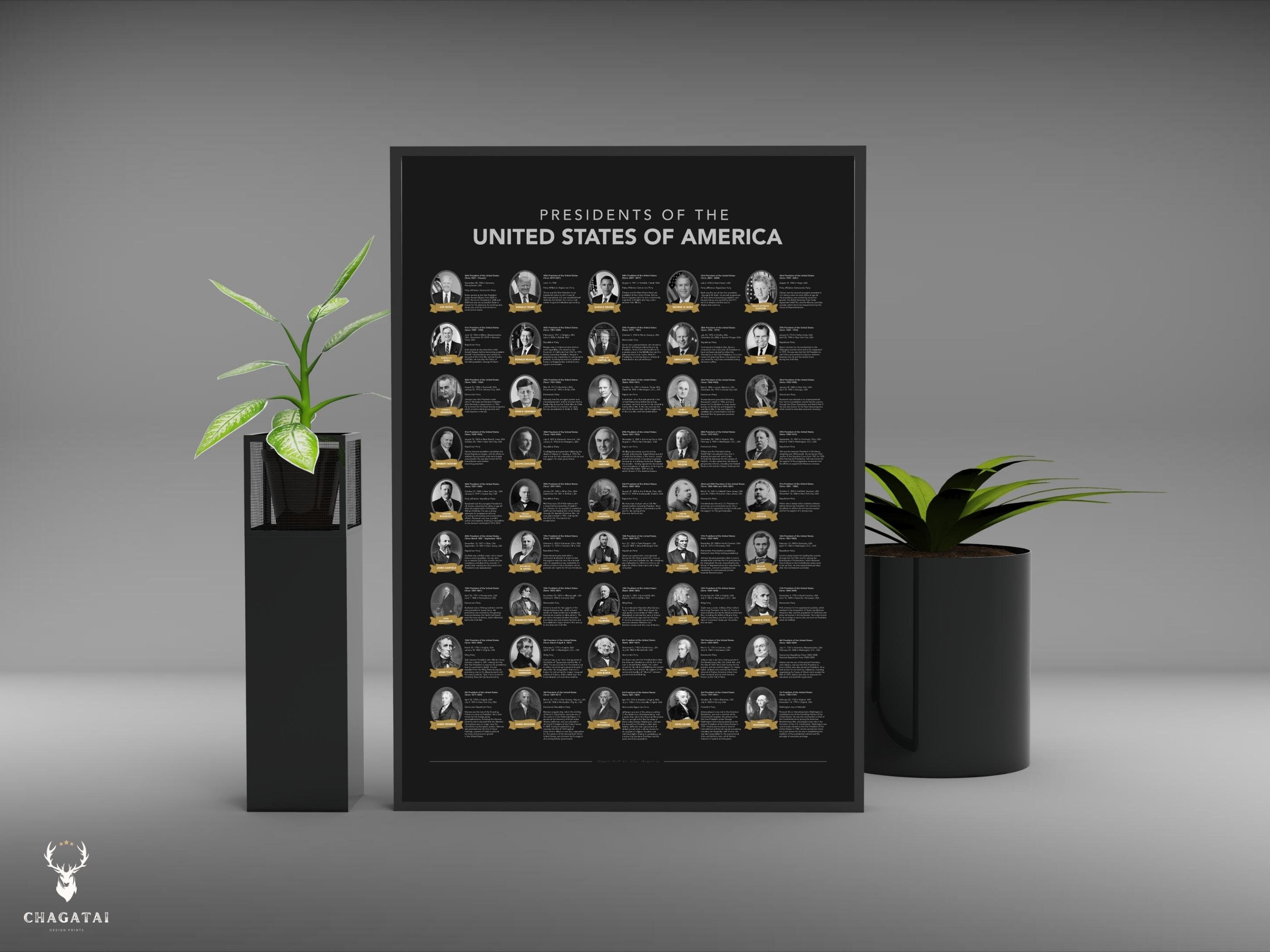 US Presidents Poster America Presidents Print Wall Decor 46 U.S ...