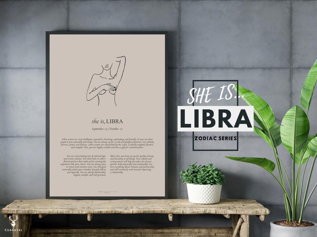 Libra Print Poster Zodiac Sign Wall Art Line Art Libra Print Home Decor ...