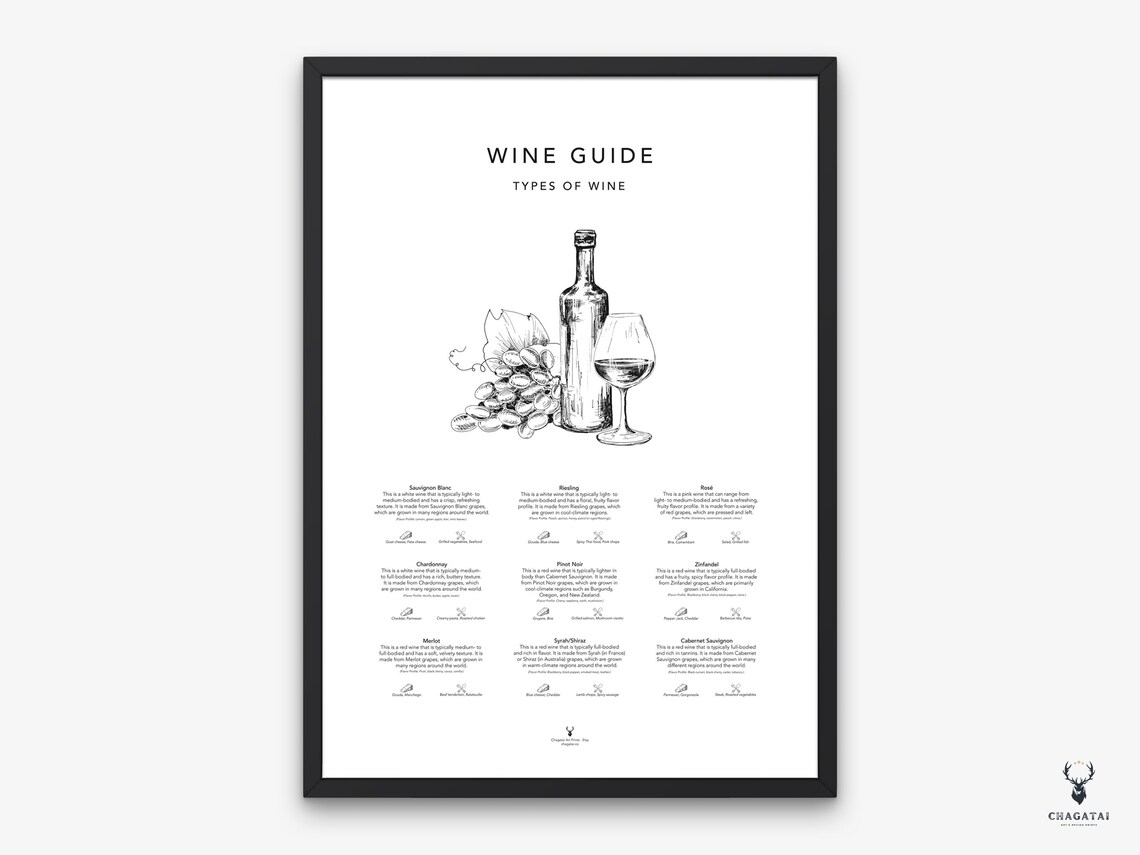 Wine Guide Wall Art Types of Wine and Food Pairing Guide Wine - Etsy