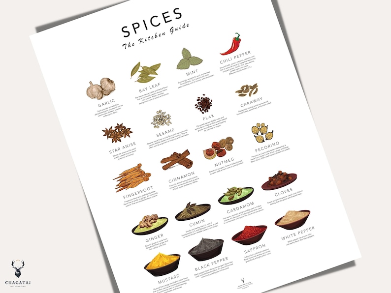 Spices Guide Cook Cheat Paper Kitchen Wall Art Spices Poster - Etsy
