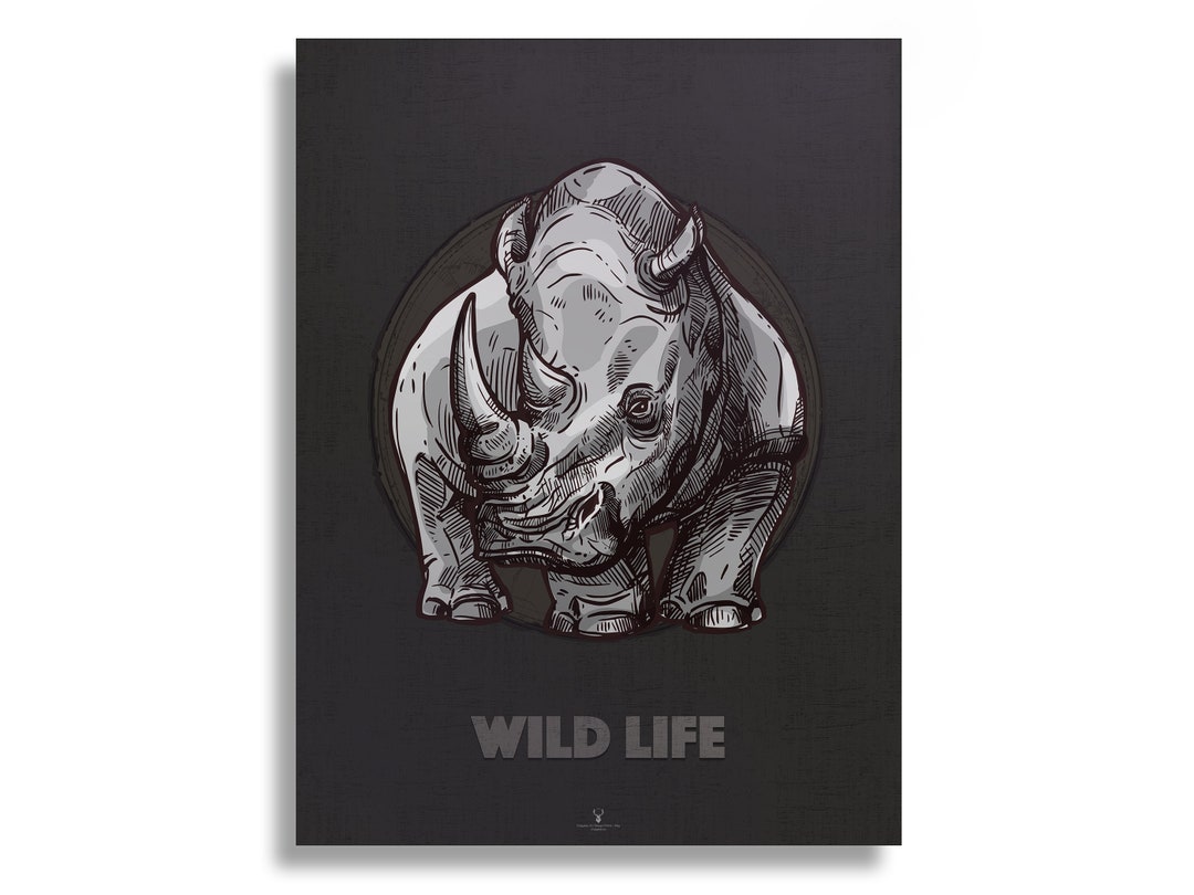 Rhino Poster Wild Life Art Digital Prints Vintage Rhino Gallery Wild ...