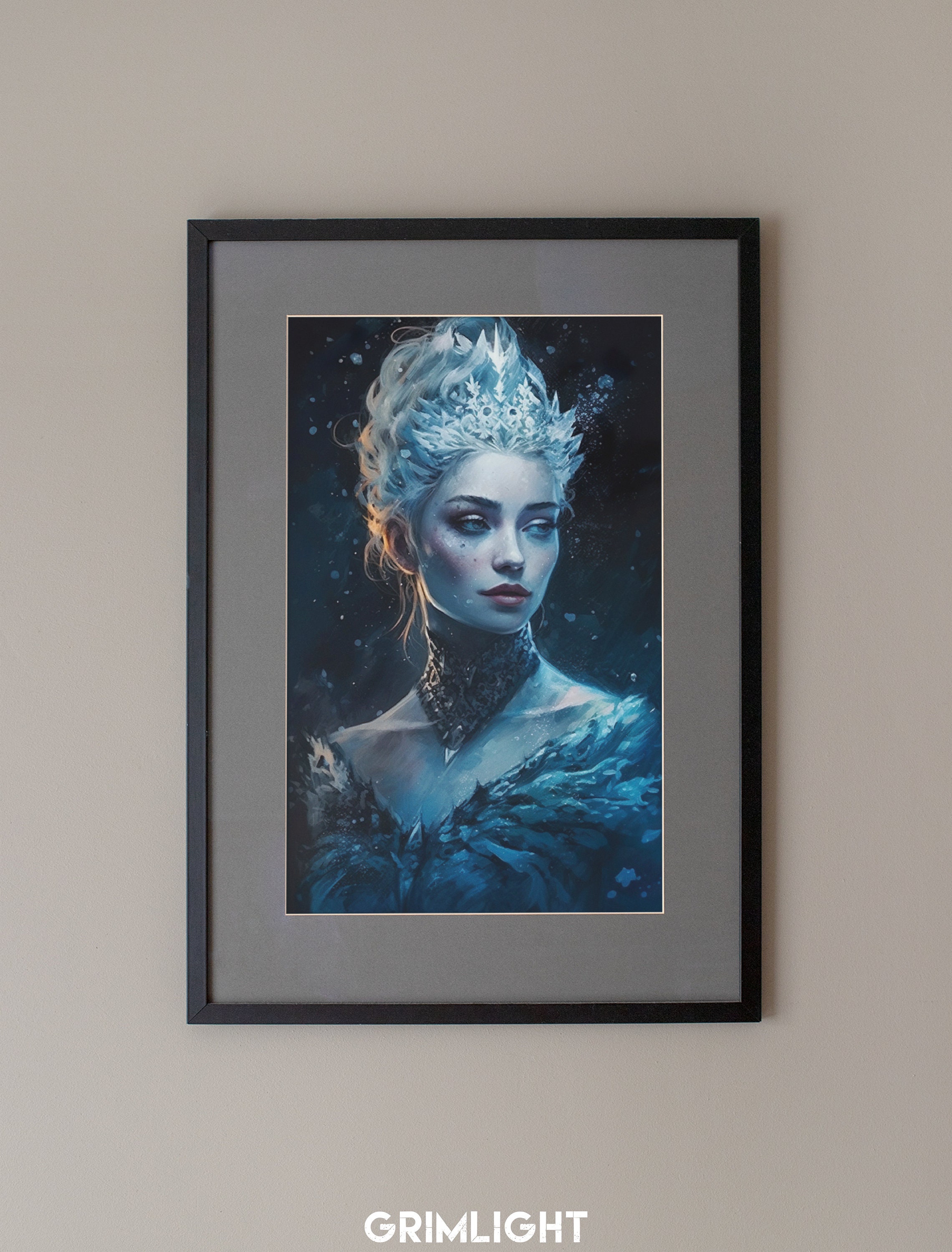 Frosty Elegance Snow Queen Digital Art Portrait Art Fairy Tale Wall ...
