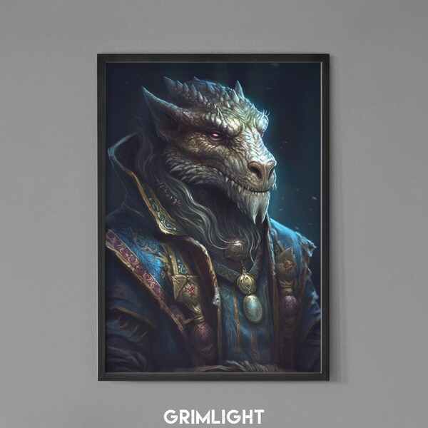 Azure Sentinel Blue Dragon Art Mythical Beast Wall Decor Digital Print ...