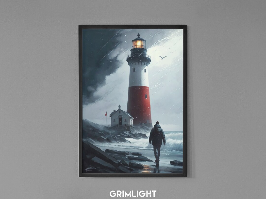 Beacon of Hope Lighthouse Digital Art Stormy Sea Seascape Wall Decor Digital Print Instant ...
