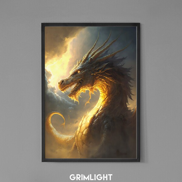 Azure Sentinel Blue Dragon Art Mythical Beast Wall Decor Digital Print ...