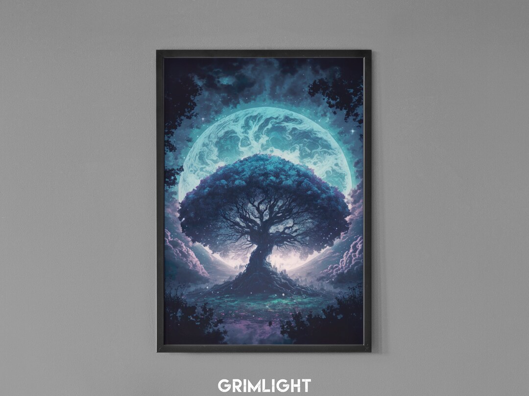 Enchanted Moonlight Magical Moon Tree Art Fantasy Tree Wall Decor ...