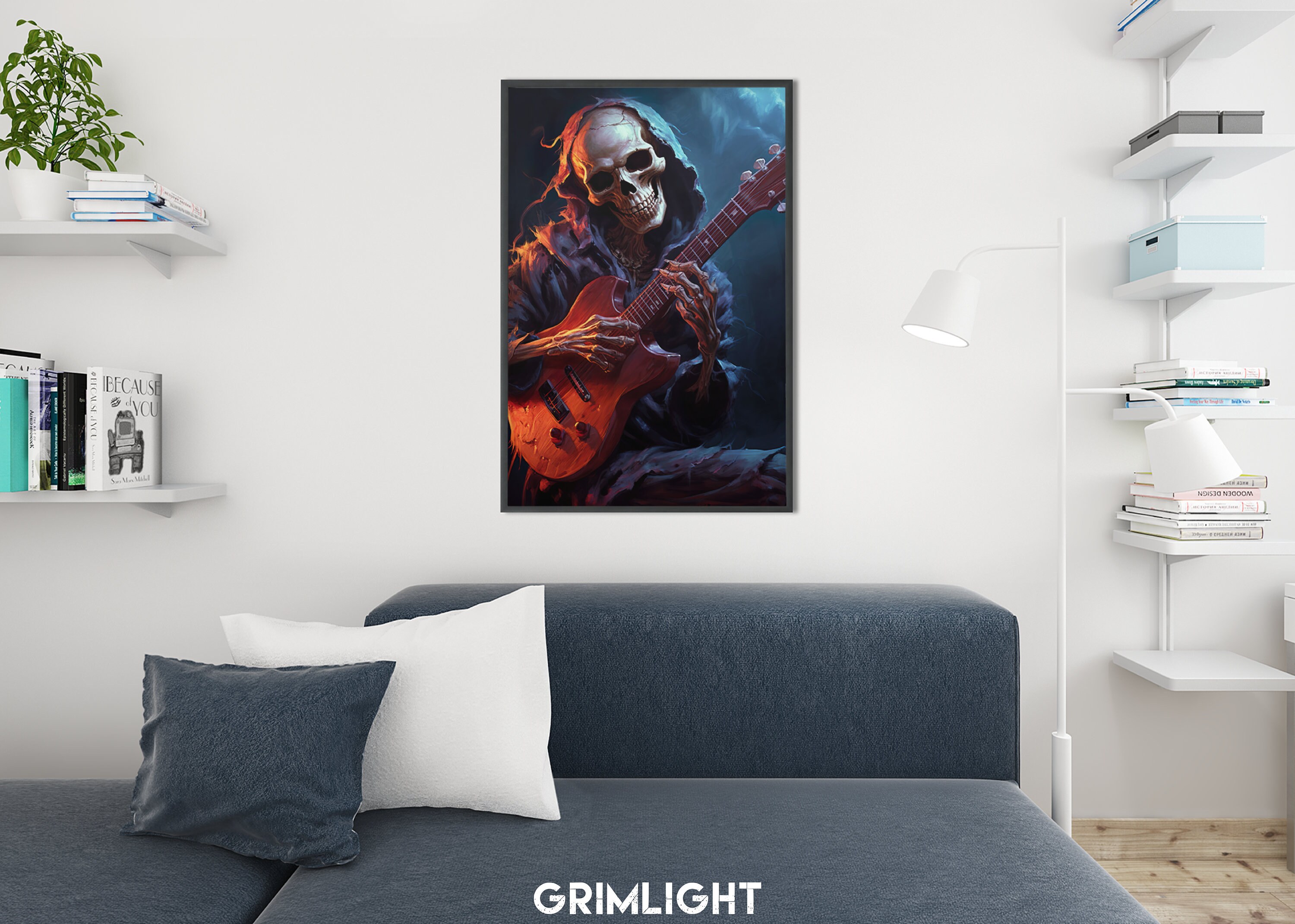Skull Shredder Skeleton Guitar Digital Art Heavy Metal Skull Wall Decor ...