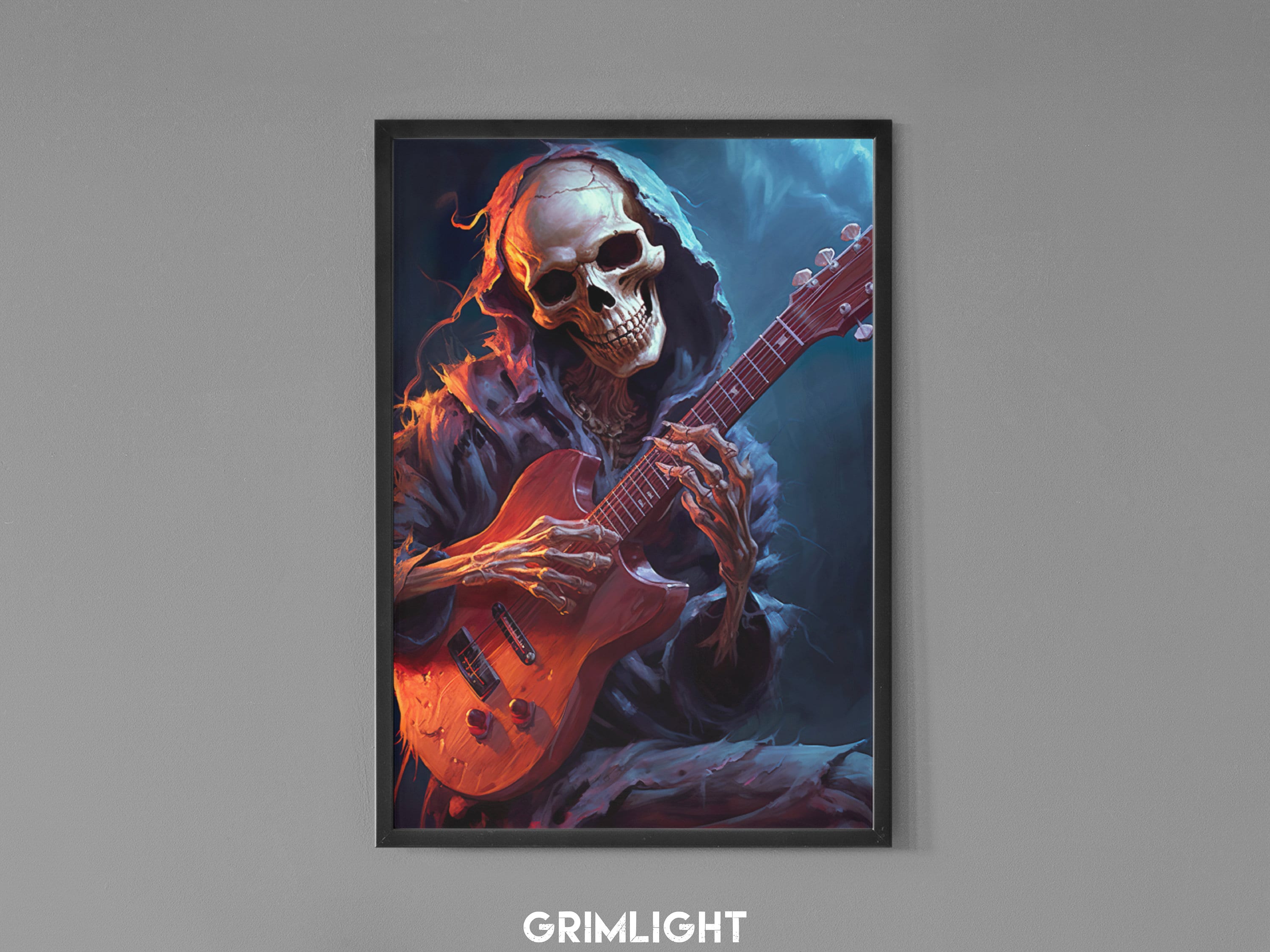 Skull Shredder Skeleton Guitar Digital Art Heavy Metal Skull Wall Decor ...