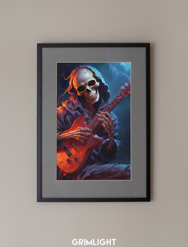 Skull Shredder Skeleton Guitar Digital Art Heavy Metal Skull Wall Decor ...
