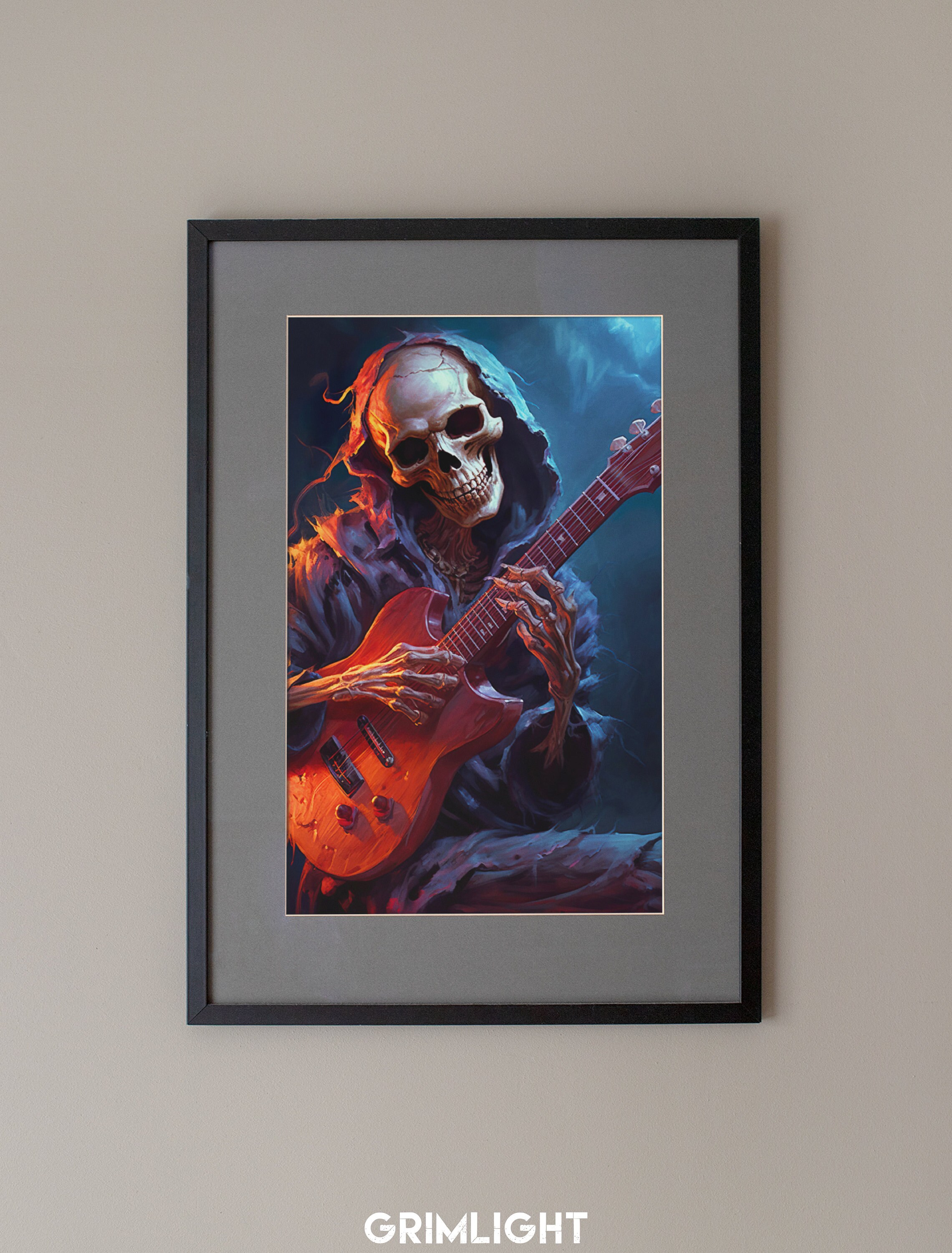 Skull Shredder Skeleton Guitar Digital Art Heavy Metal Skull Wall Decor ...