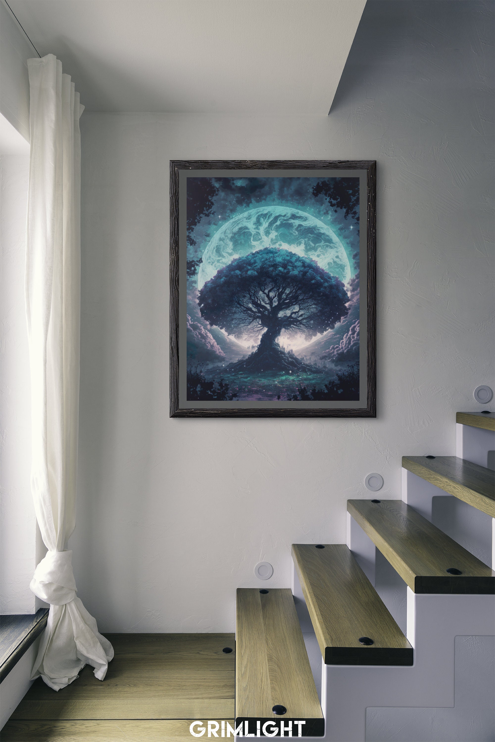 Enchanted Moonlight Magical Moon Tree Art Fantasy Tree Wall Decor ...