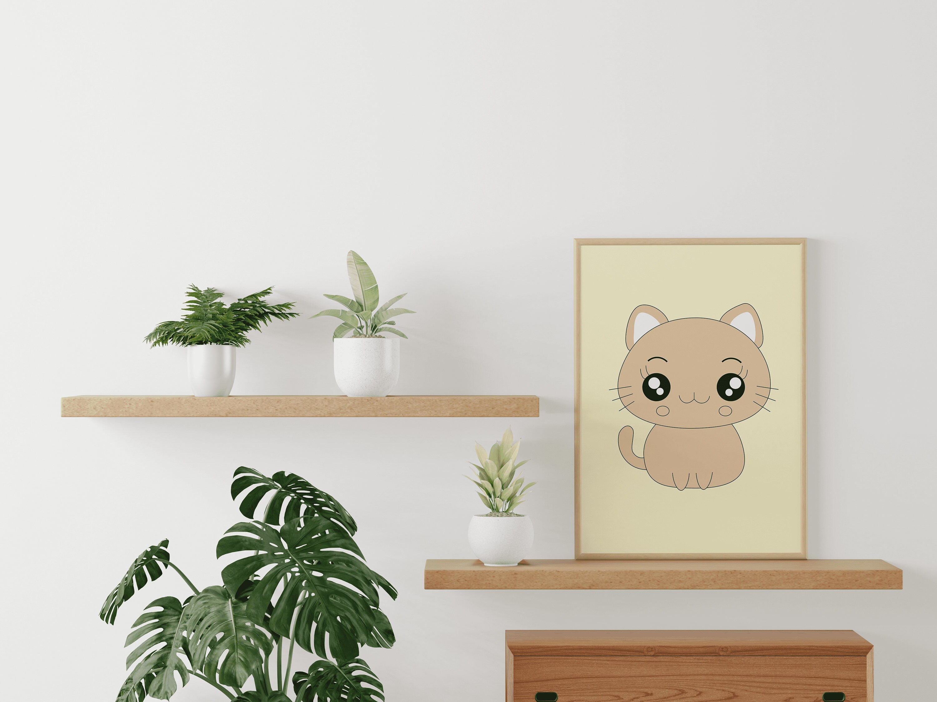 Cute Cat Wall Art, Minimalist Modern Bedroom Living Room Wall Decor ...