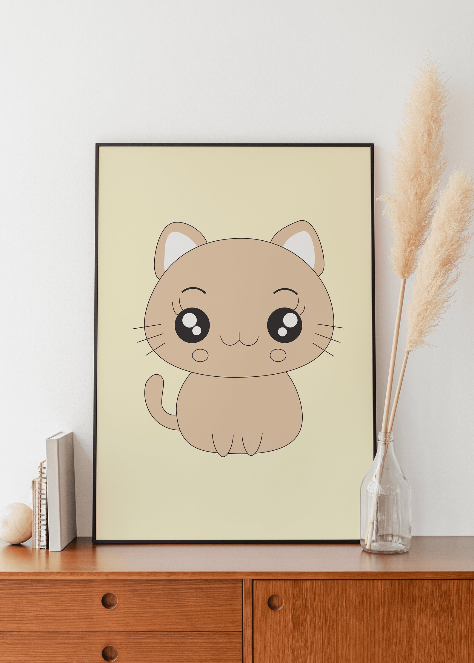 Cute Cat Wall Art, Minimalist Modern Bedroom Living Room Wall Decor ...