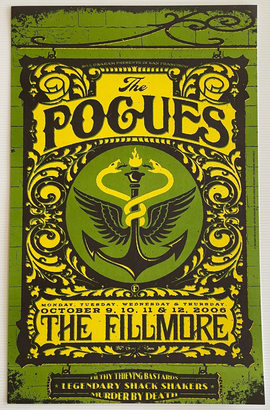 Pogues Concert Poster 2006 F-813 green Vintage Fillmore Poster Print ...