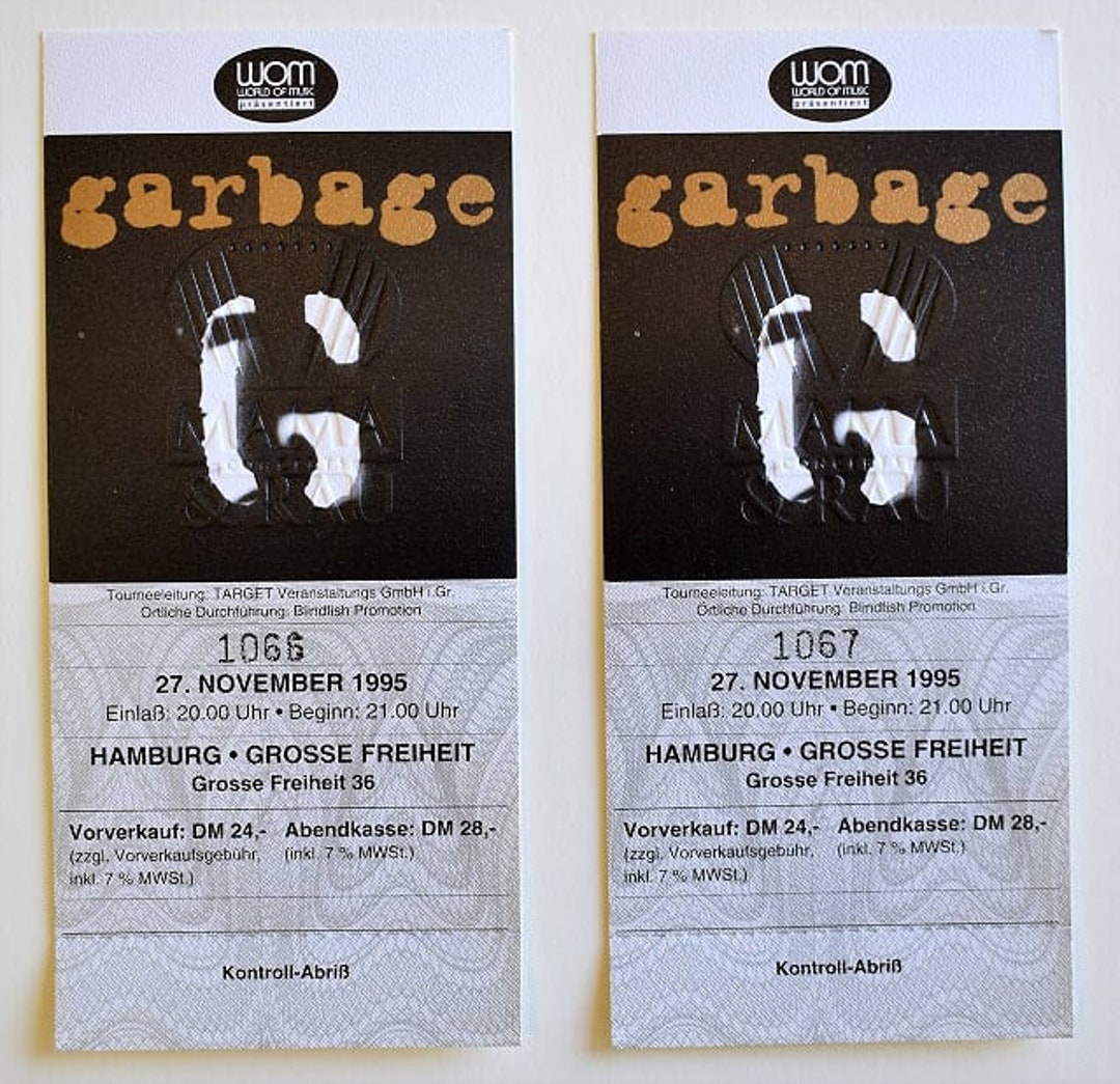 Garbage Concert Ticket Set of Two Full Unused 1995- Vintage Pop Culture ...