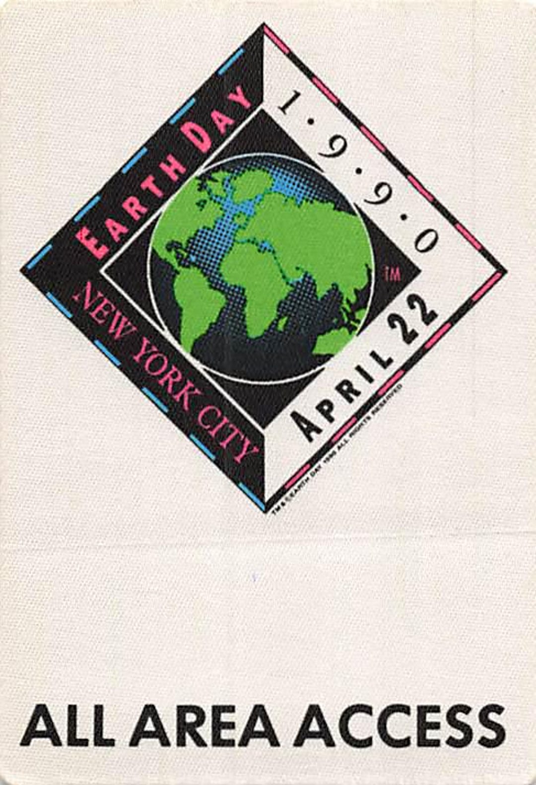 Earth Day New York City Backstage Pass 1990 White All Area Access Crew ...