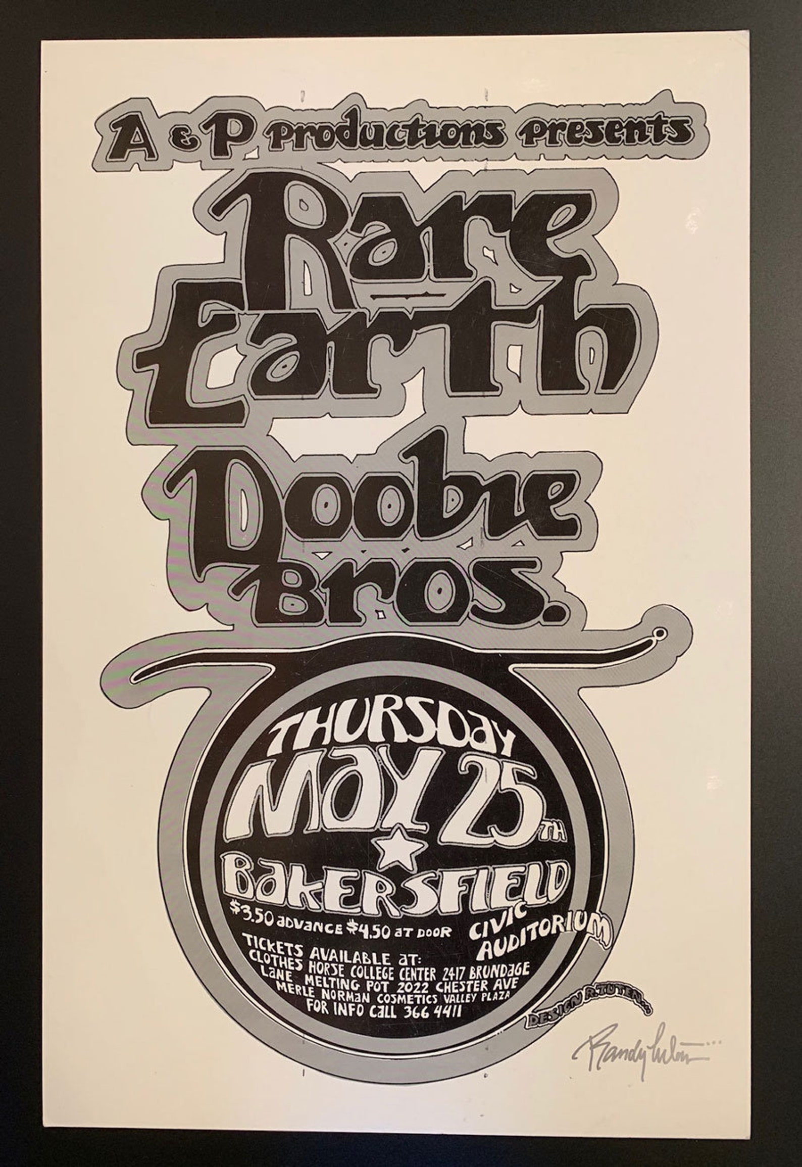Doobie Brothers Concert Poster 1972 Rare Earth Randy Tuten Signed ...