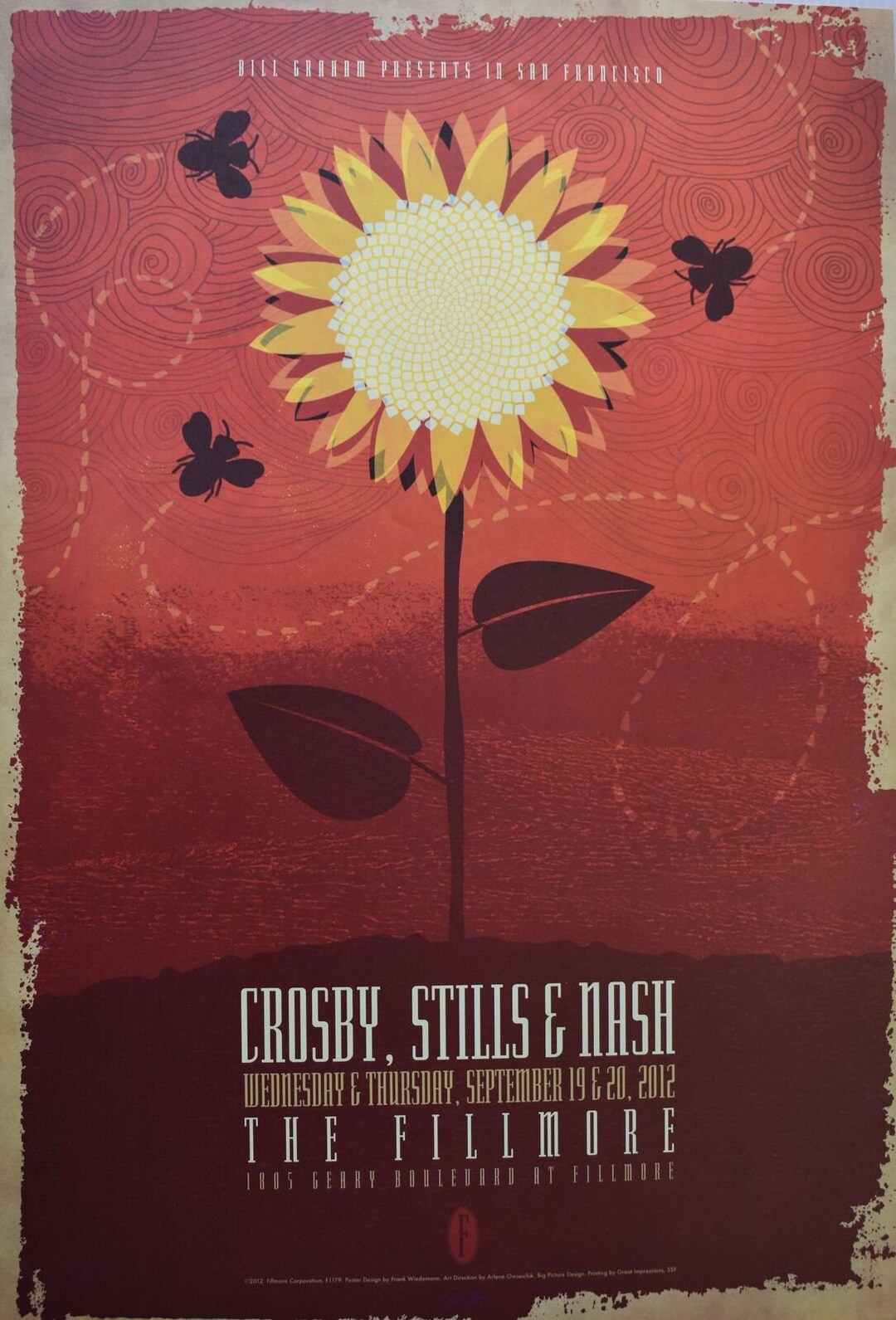 Crosby Stills and Nash Concert Poster 2012 F-1179 Vintage Fillmore ...