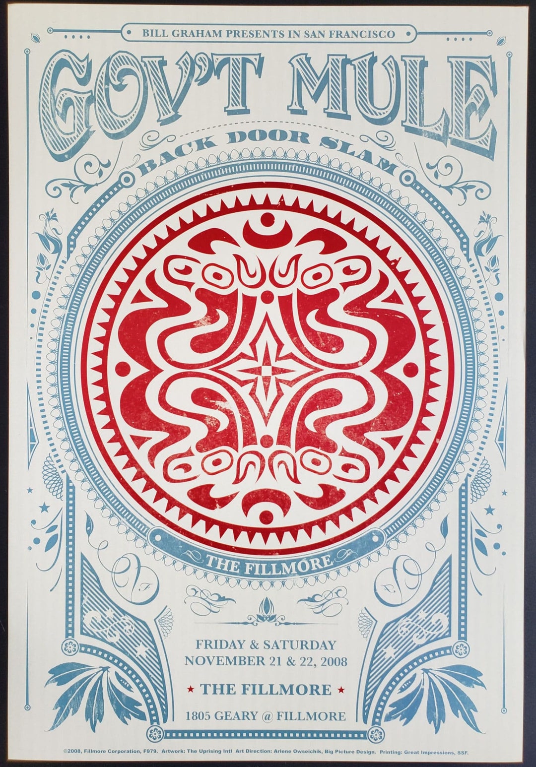 Gov't Mule Concert Poster 2008 Vintage Fillmore Poster Print Aesthetic ...