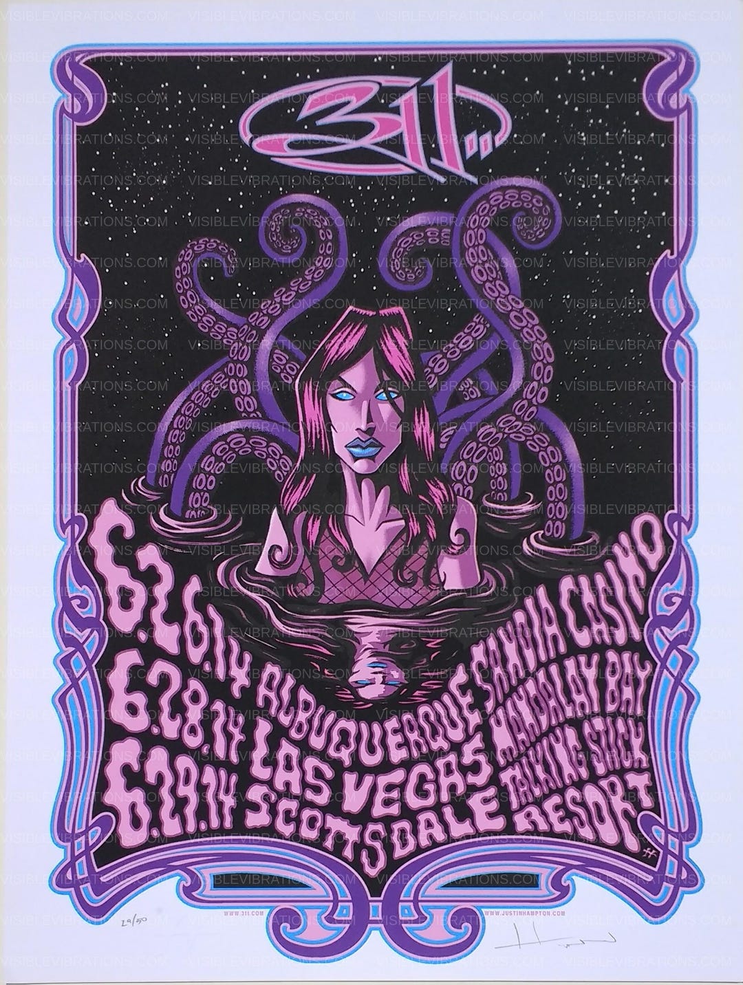 311 Concert Poster Justin Hampton A/P Southwest 2014 Purple Variant - Etsy