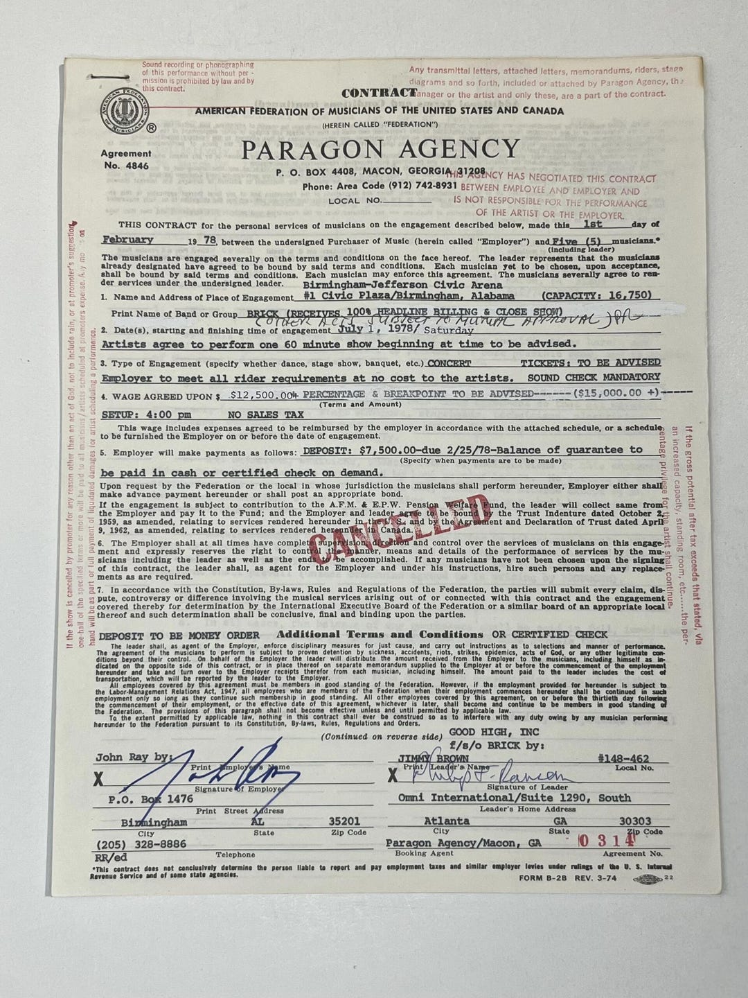 Brick Concert Contract 1978 Birmingham Al-vintage Pop Culture Music ...