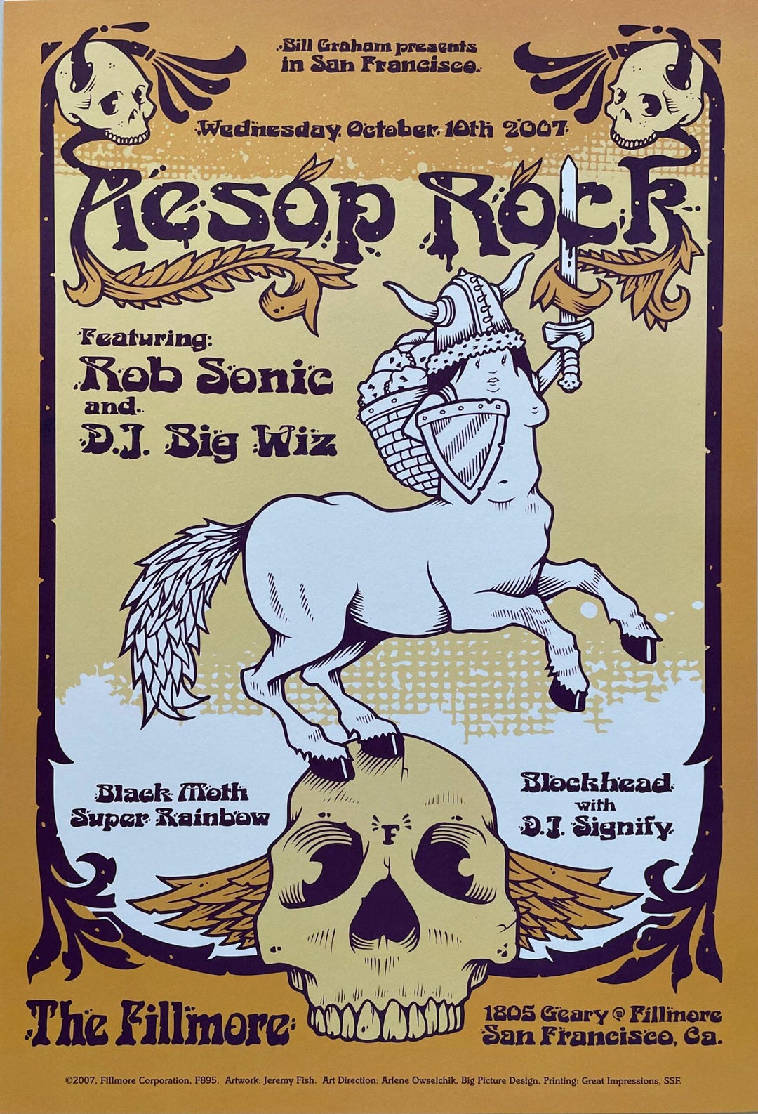 Aesop Rock Concert Poster San Francisco 2007 F-895 the Fillmore - Etsy