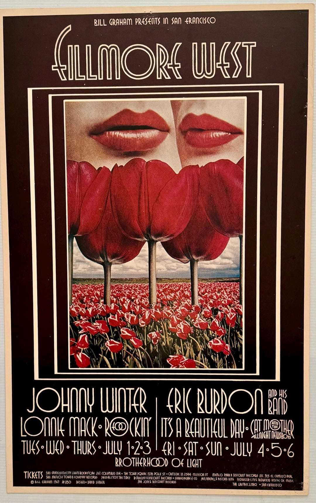 Johnny Winter Johnny Winter Concert Poster BG-180 1969 Fillmore West ...