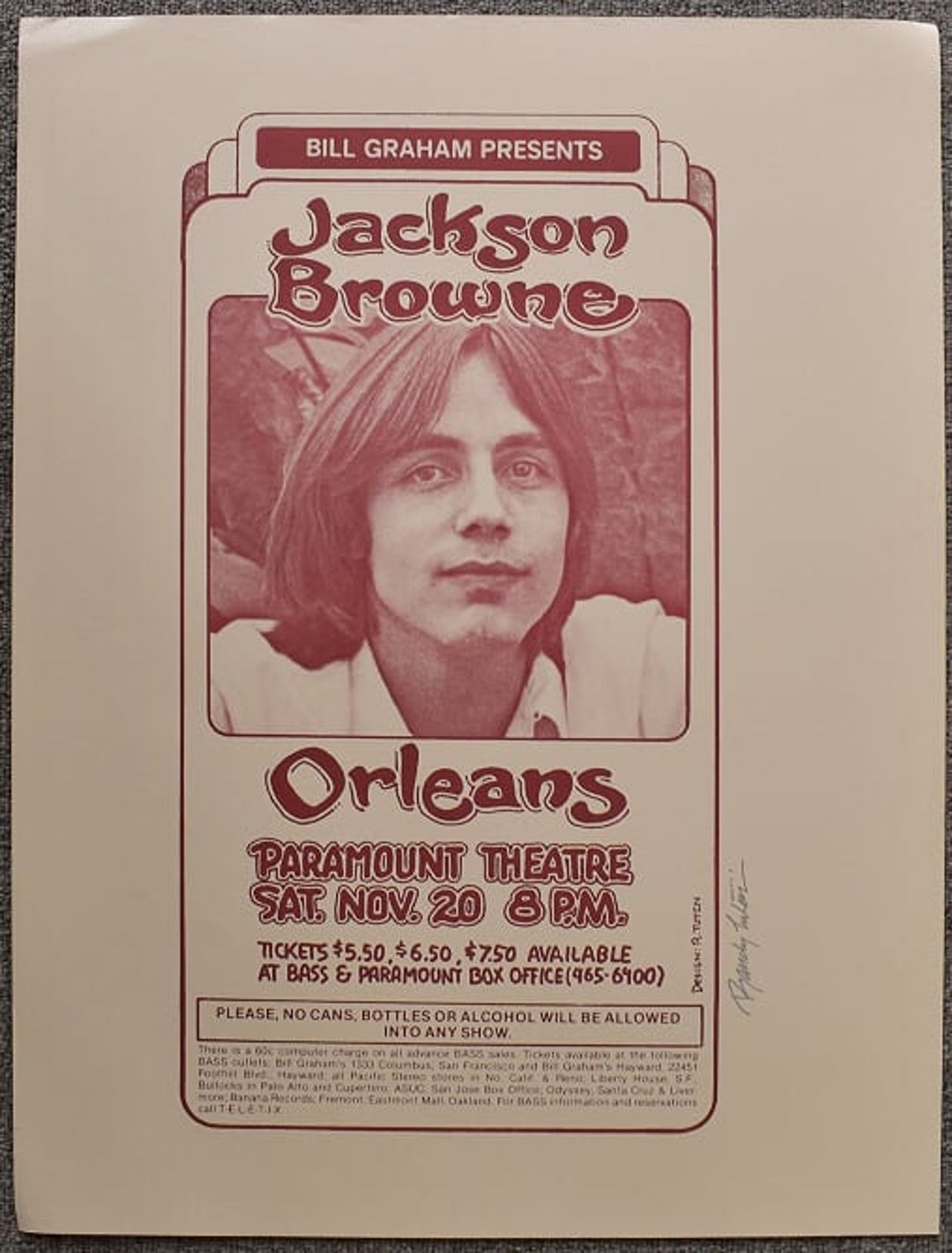 Jackson Browne Concert Poster Uncut Oakland 1976 Randy Tuten Signed ...