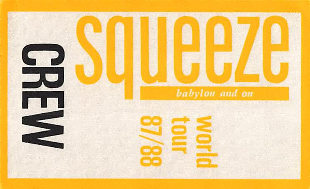 Squeeze Backstage Pass 1987-1988 Yellow Crew Variant - Etsy
