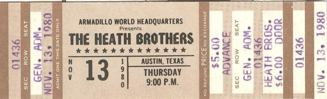 The Heath Brothers Concert Ticket 1980 - Etsy