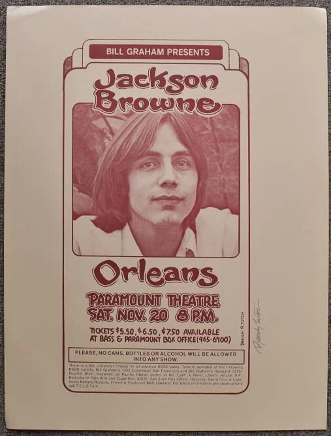 Jackson Browne Concert Poster Uncut Oakland 1976 Randy Tuten Signed ...