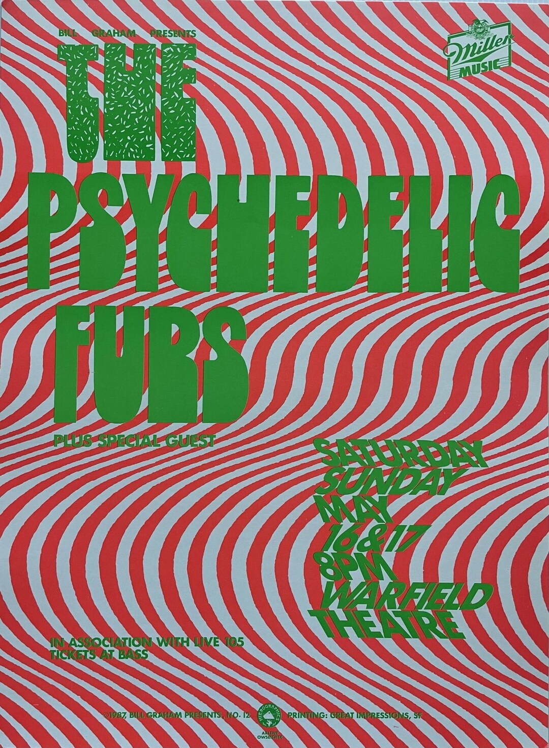 The Psychadelic Furs Concert Poster 1987 BGP-12 - Etsy