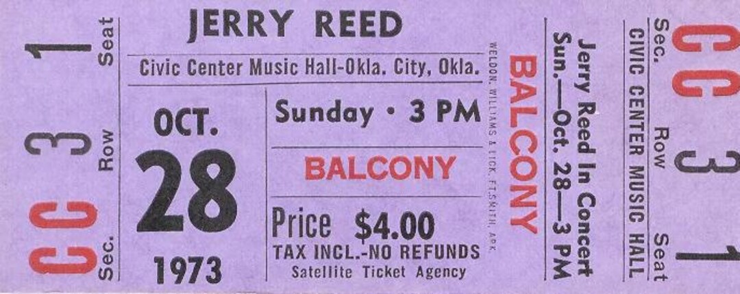 Jerry Reed Concert Ticket 1973 Purple - Etsy