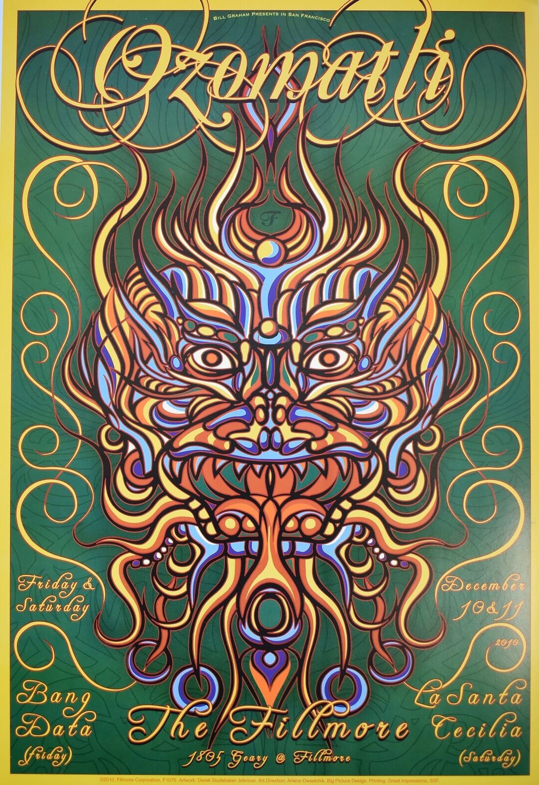 Ozomatli Concert Poster 2010 F-1076 Vintage Fillmore Poster Print Aesthetic Music Art for Home ...