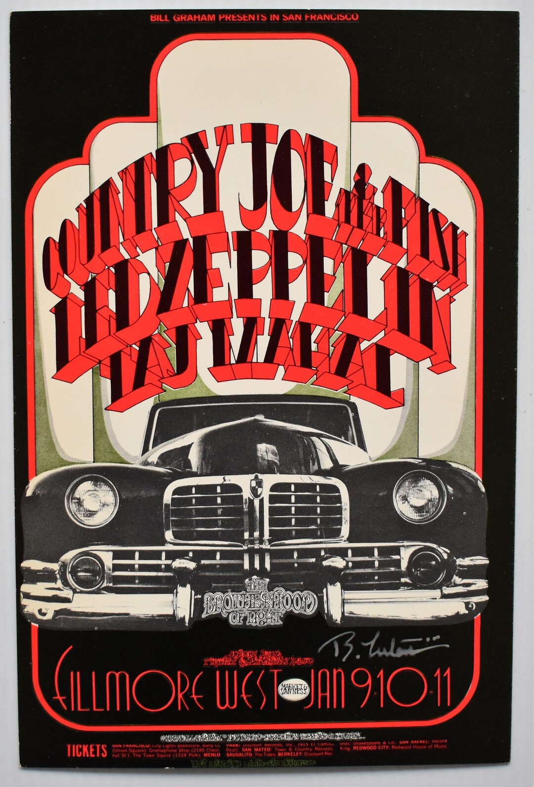 Led Zeppelin Handbill Postcard 1969 BG155 Signed by Randy Tuten - Etsy