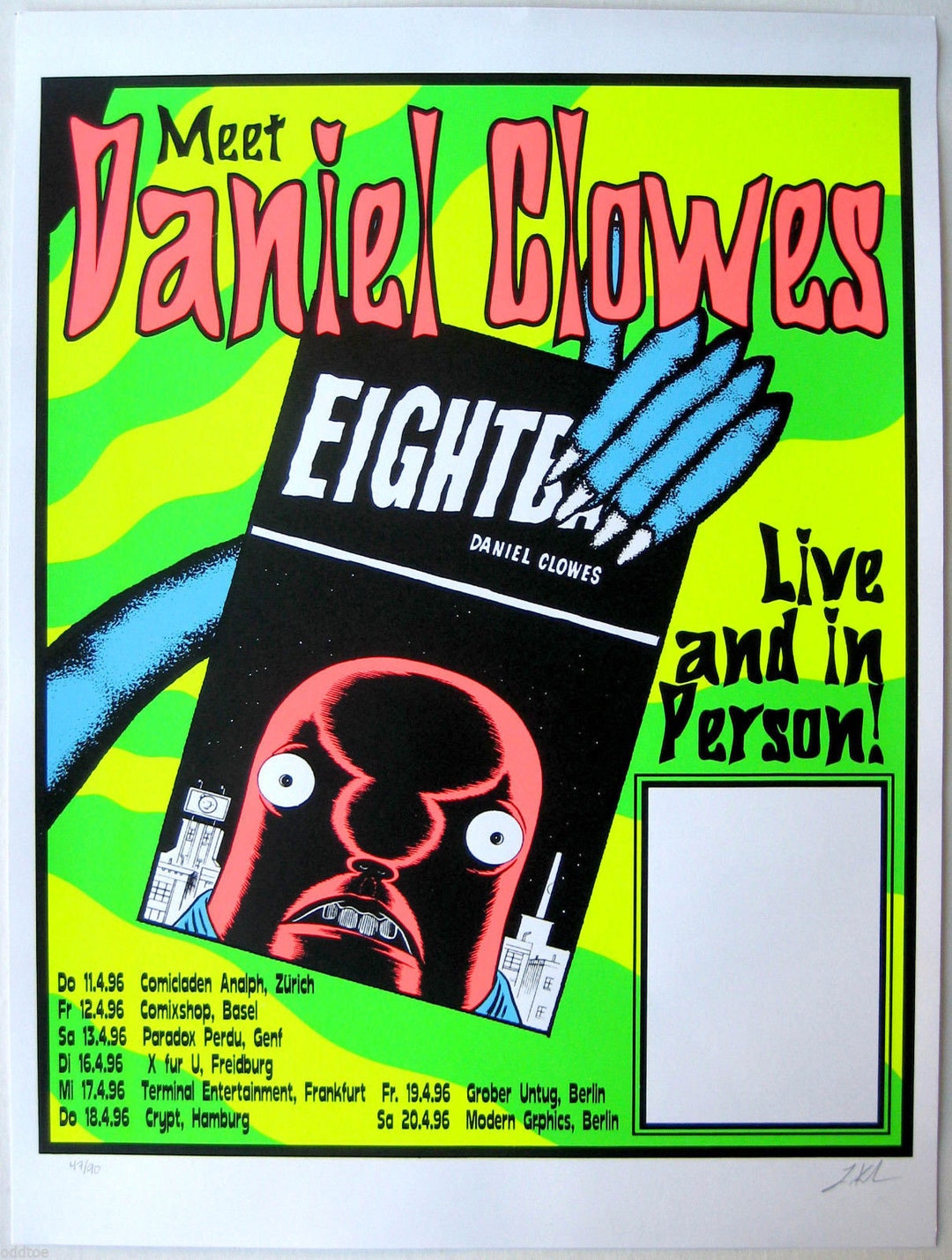 Daniel Clowes Concert Poster Europe 1996 S/N Lindsey Kuhn Vintage ...