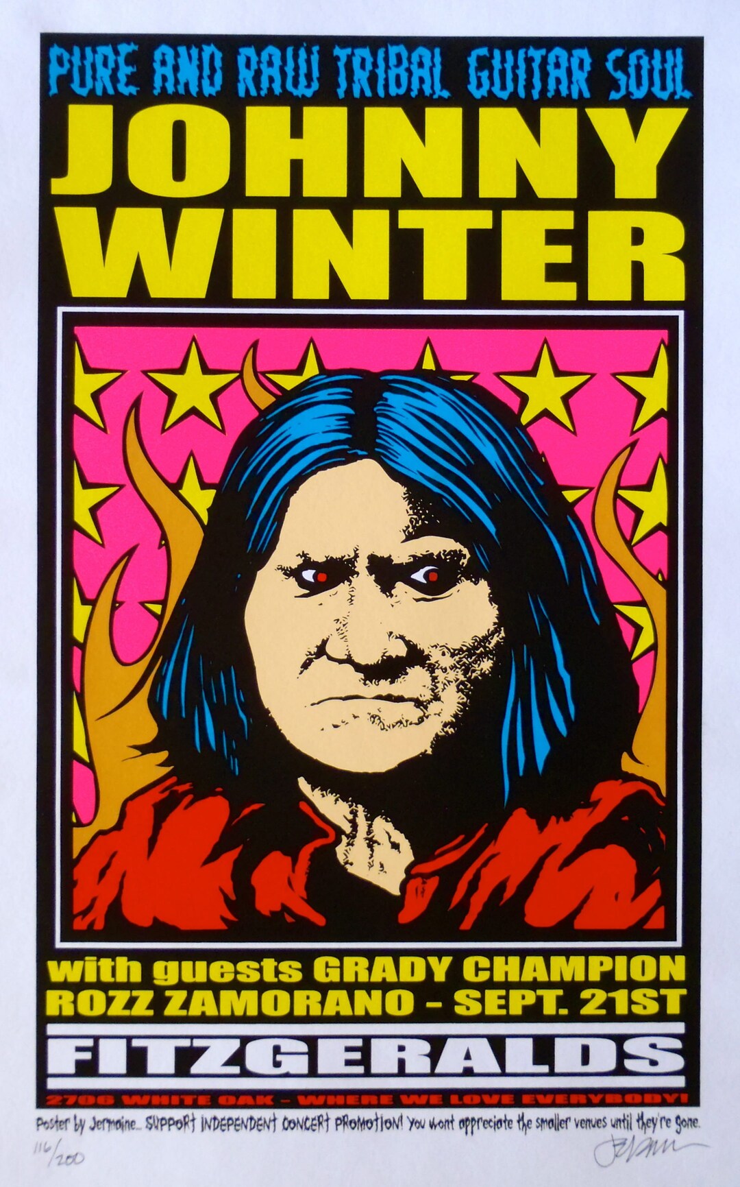 Johnny Winter Concert Poster 2000 Jermaine Rogers - Etsy