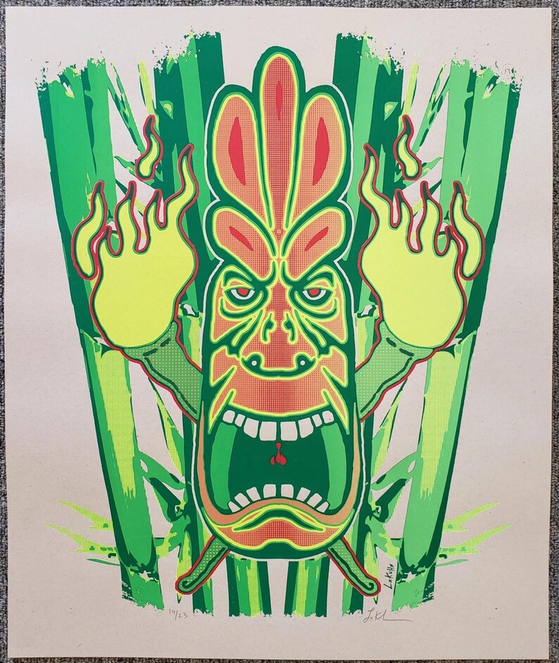 Tiki Jungle Art Print Screenprint Light Brown Variant - Etsy