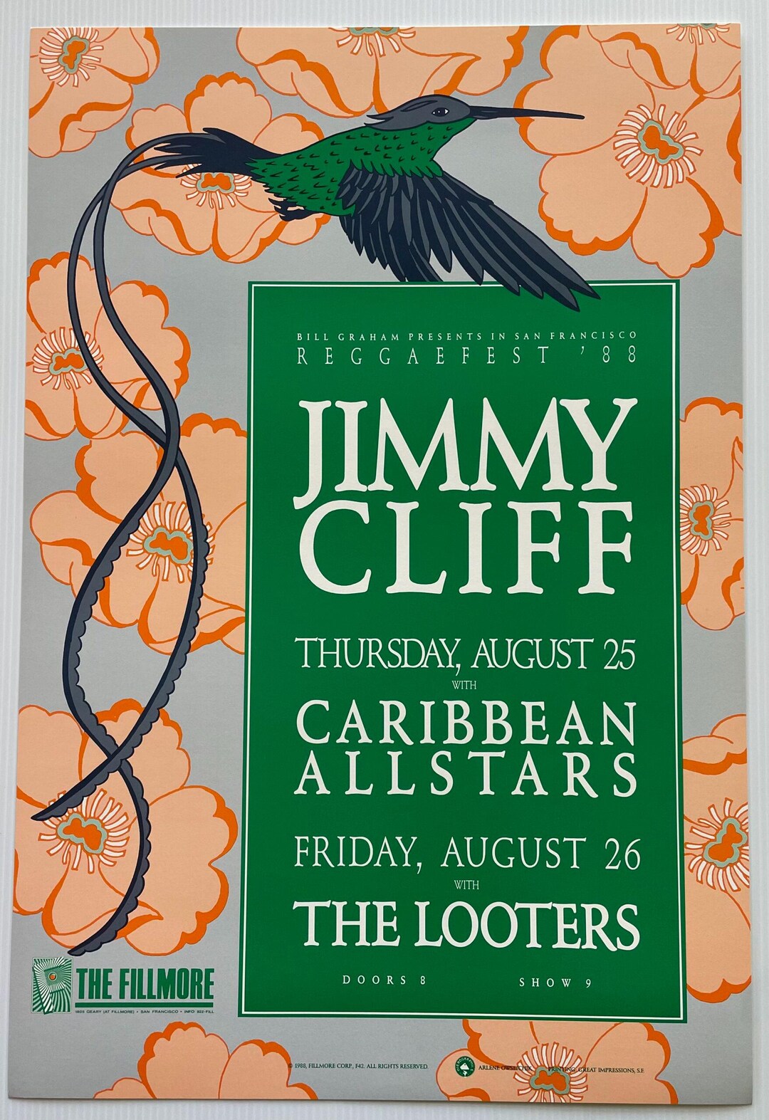 Jimmy Cliff Concert Poster 1988 F-42 Fillmore - Etsy