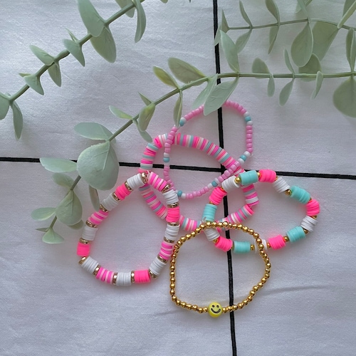 Pink Fire Clay Bead Bracelet Etsy