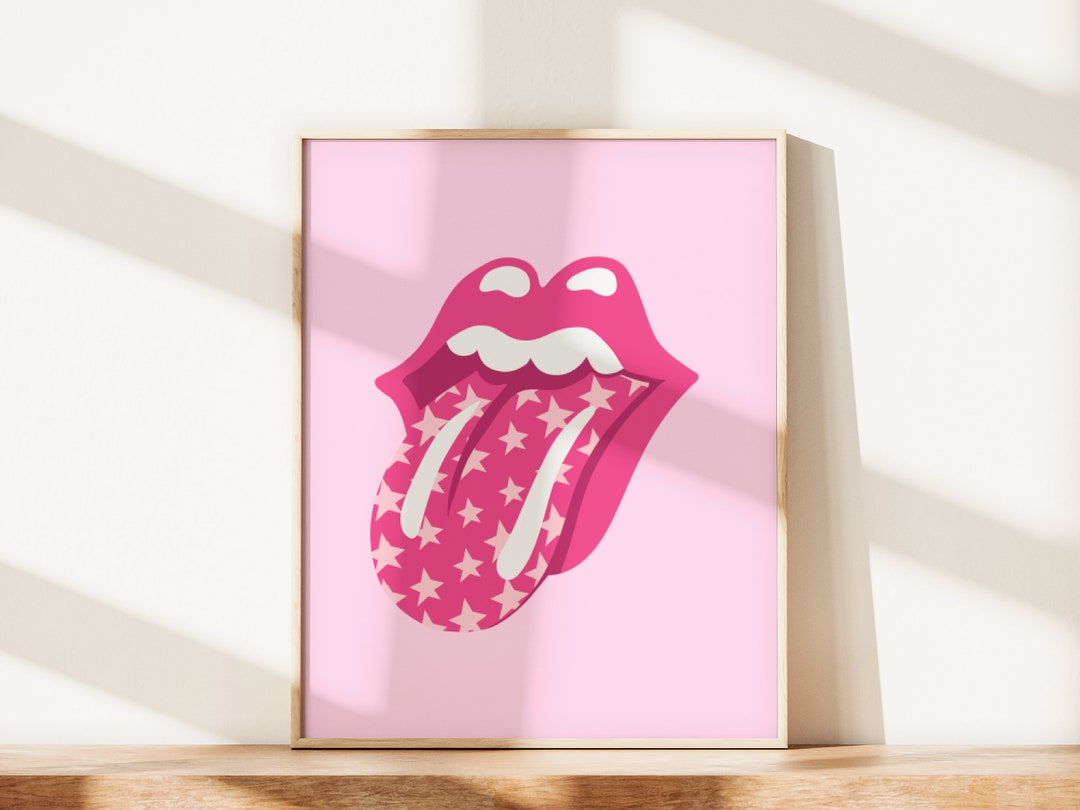 Pink Lips Wall Art Print Preppy Room Decor Mouth Tongue - Etsy