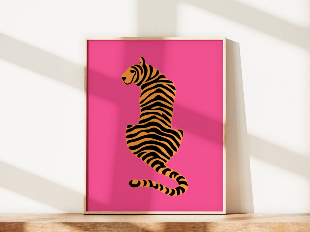 Preppy Pink Tiger, Animal Print, Preppy Room Decor, Preppy Wall Print ...