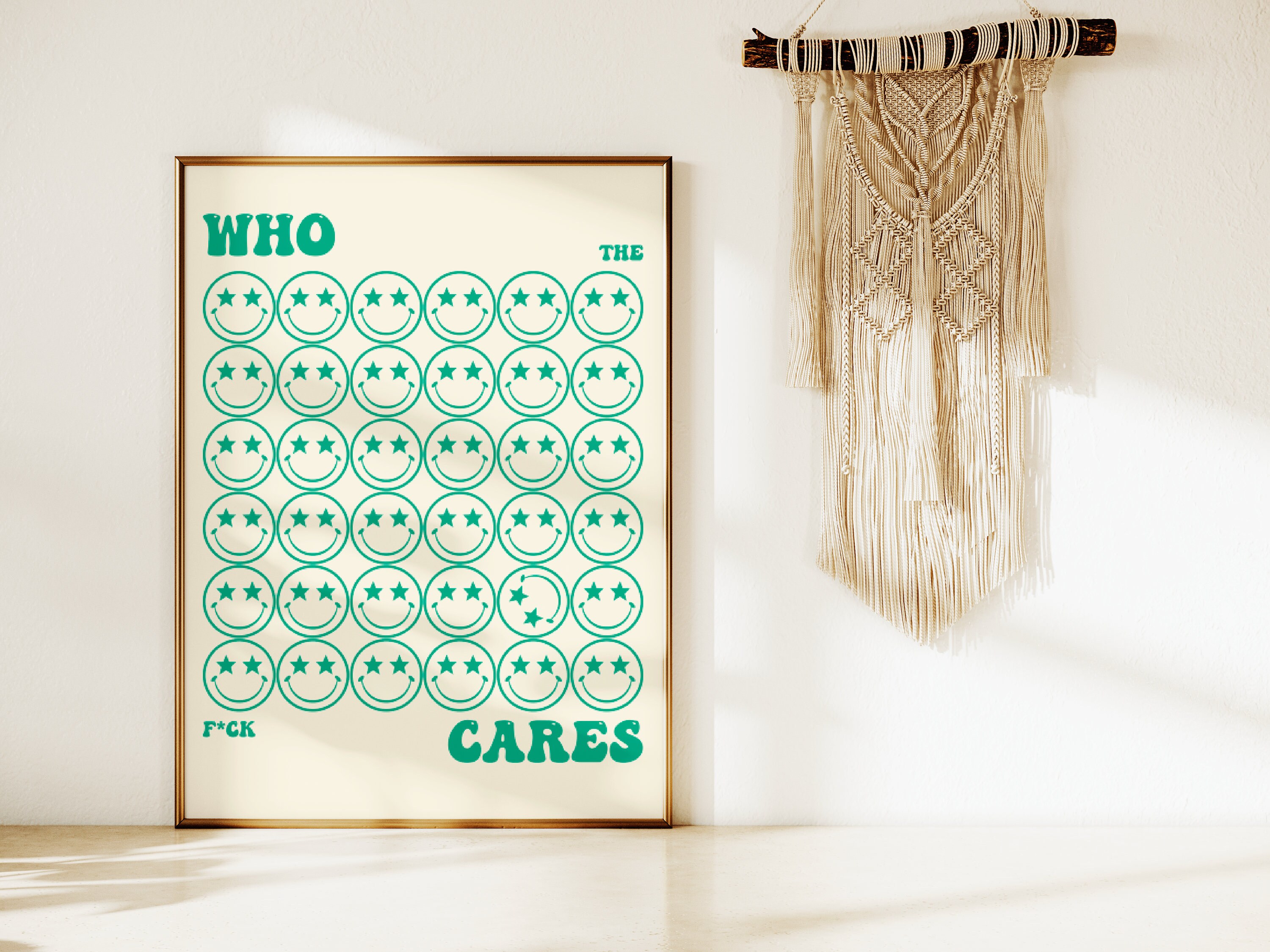 Smiley Face Poster Trendy Green Wall Art Print Digital - Etsy