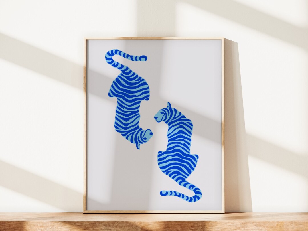 Preppy Blue Tiger, Animal Print, Preppy Room Decor, Preppy Wall Print ...
